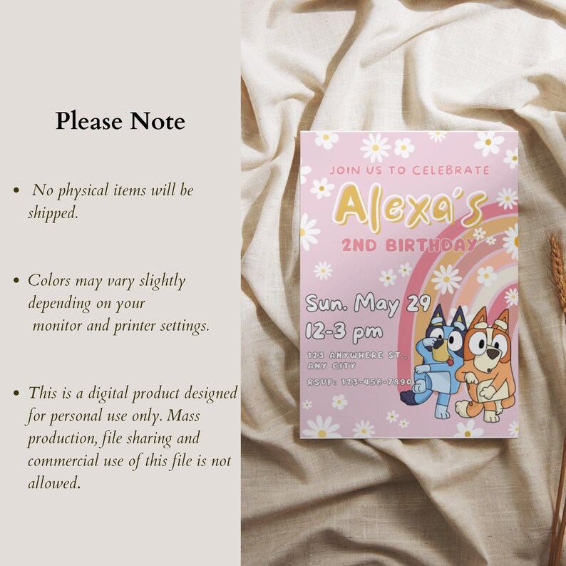 Pink Bluey Birthday Invitation Template Kids Birthday Party Bluey ...