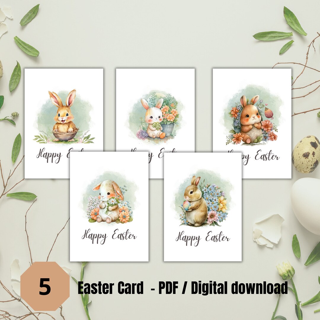 PRINTABLE Easter-bunny Cards, Happy Easter Cards, Easter Printable ...