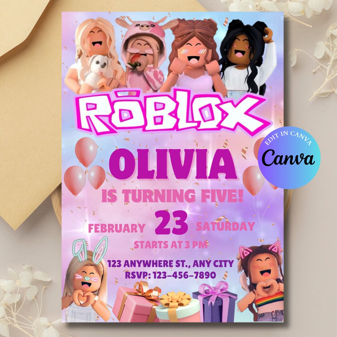 Editable Roblox Girl Invitation, Roblox Girl Birthday Party Theme ...