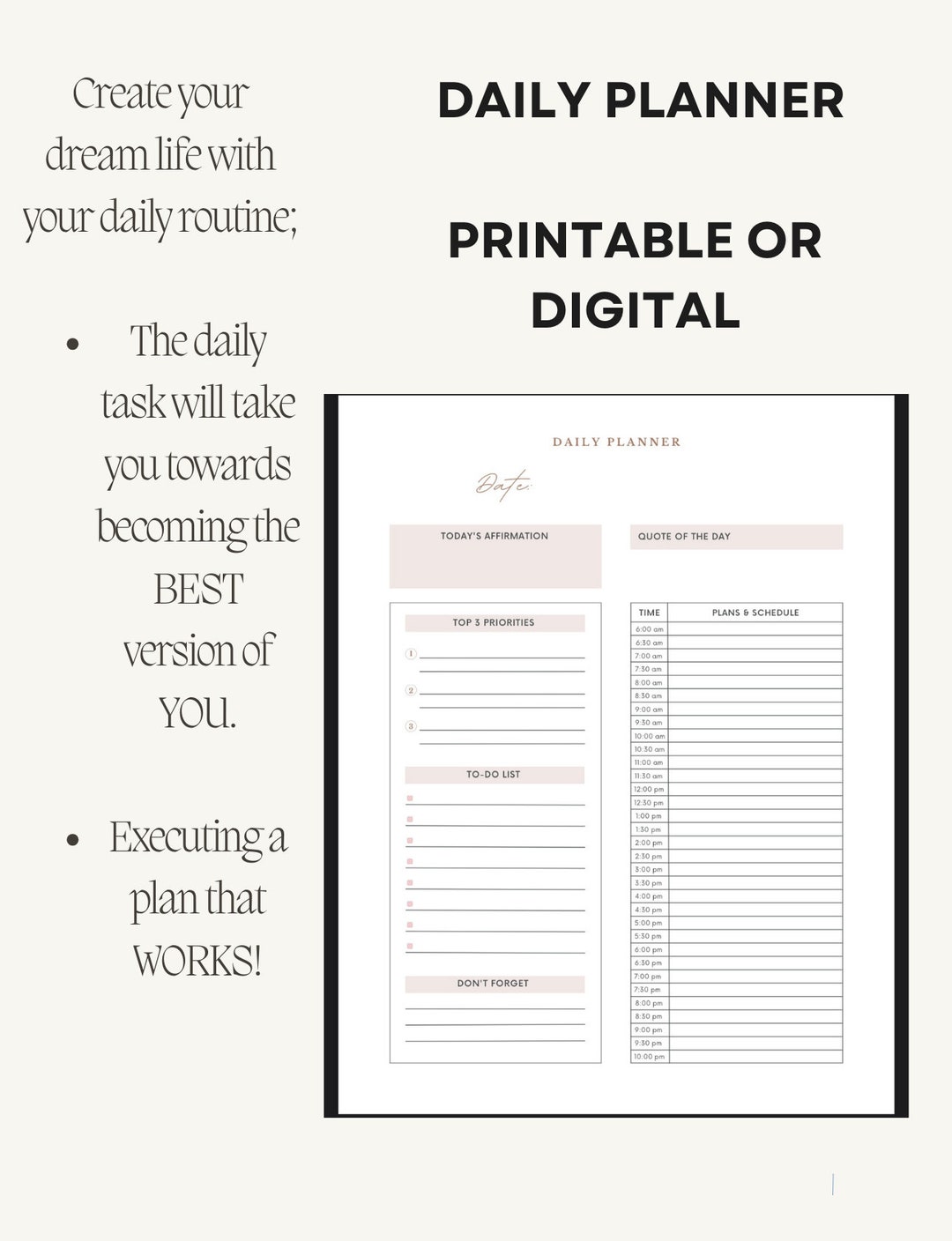 Minimalist Daily Planner: Undated Printable Journal (PDF) - Etsy
