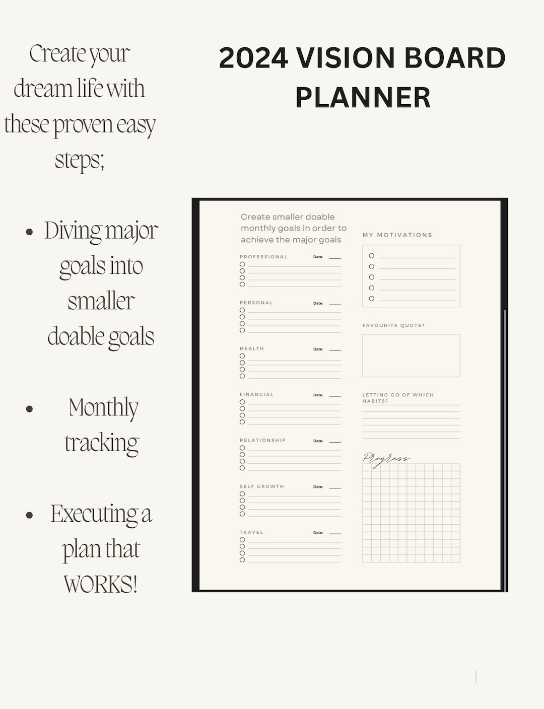 2024 Vision Board Planner: Minimalist Printable PDF - Etsy