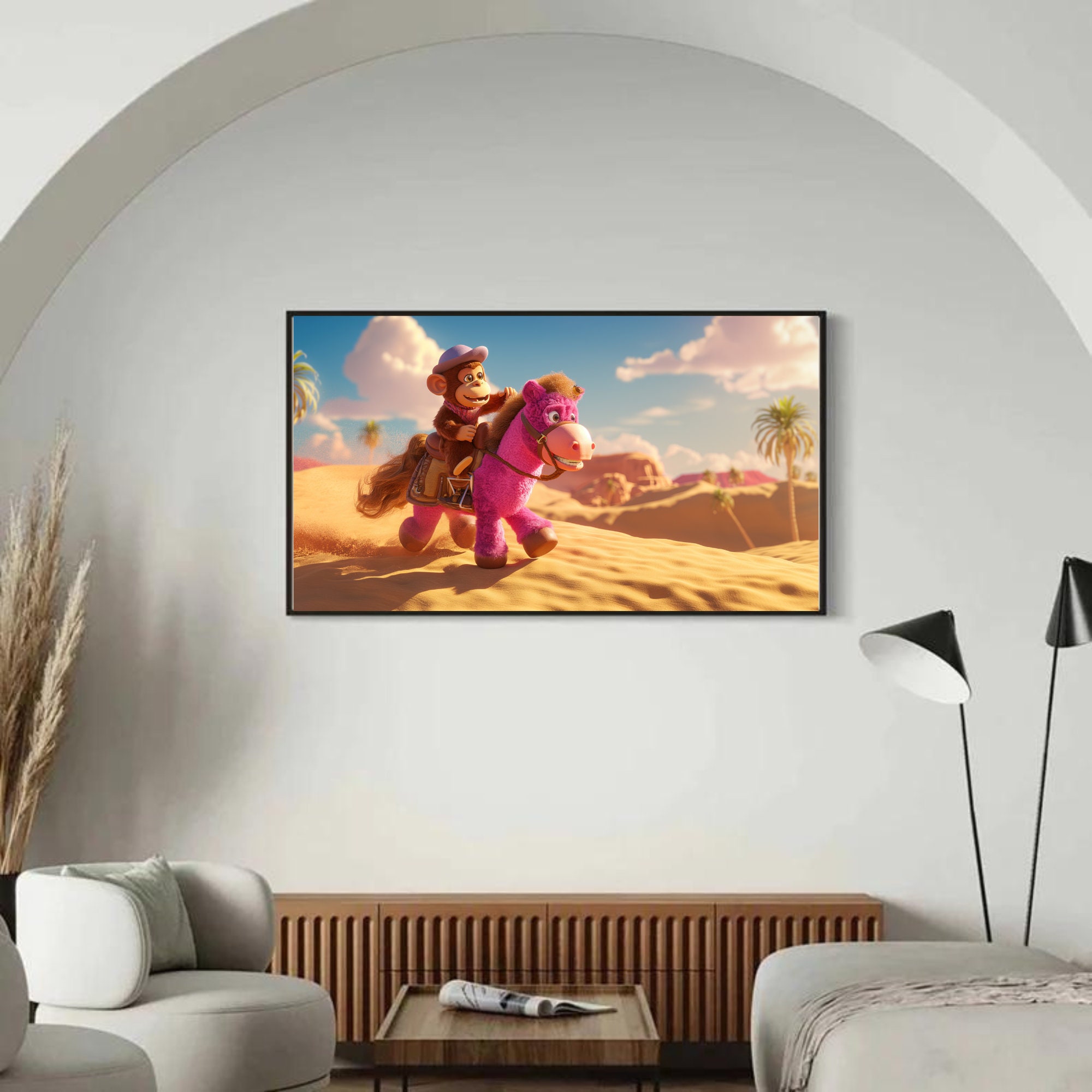Monkey Riding Horse Samsung Frame TV Art, Cartoon TV Art for Kids ...