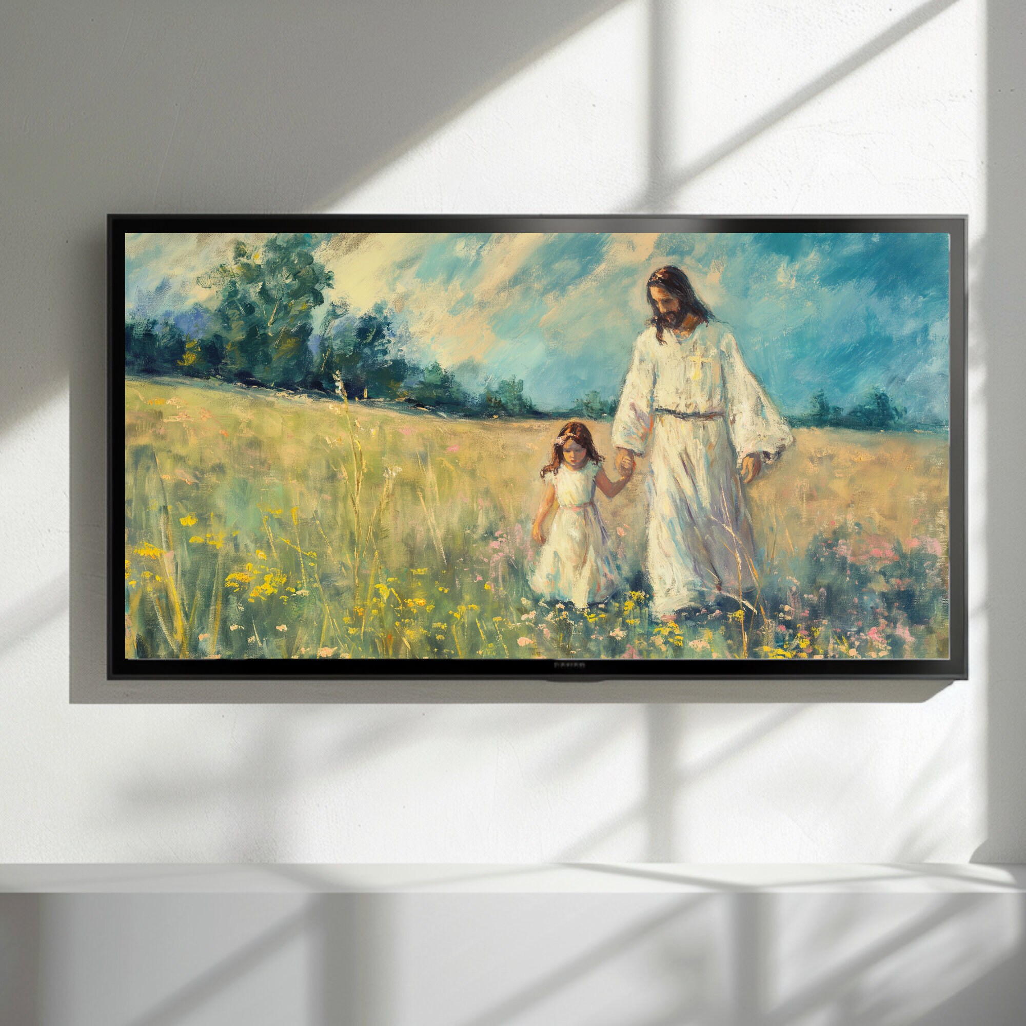 Jesus Christ Guides Child Frame TV Art, Christian Samsung Frame TV Art ...