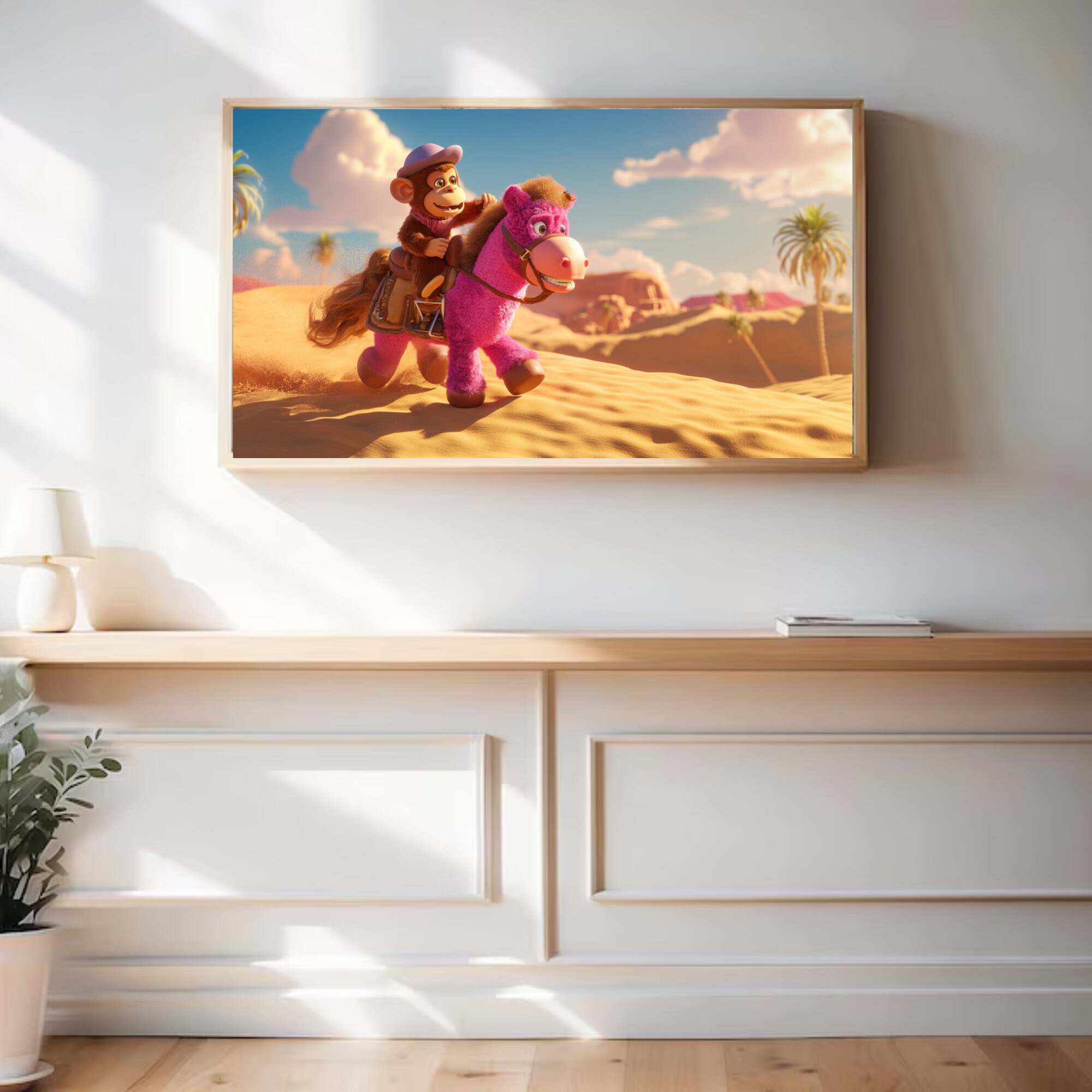 Monkey Riding Horse Samsung Frame TV Art, Cartoon TV Art for Kids ...