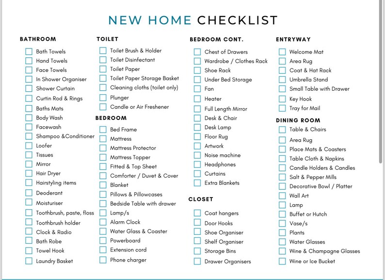 Moving Out Digital Check List, All Essential Needs, 4 Page Moving Out ...