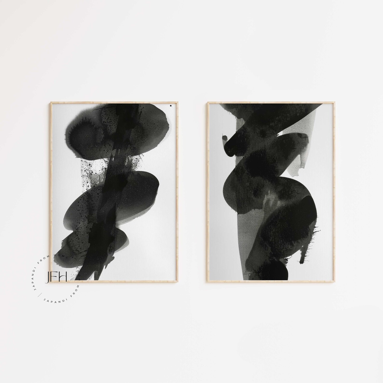Set of 2 Japanese Brushstroke Art Prints, Japandi Zen Decor (digital ...