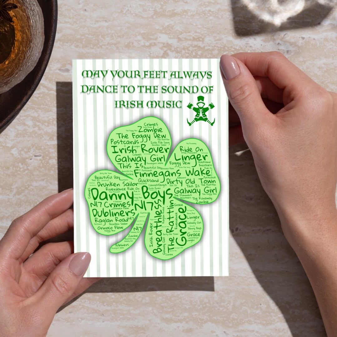 St Patrick's Day Card: Irish Songs Shamrock, 5x7 Printable (digital ...