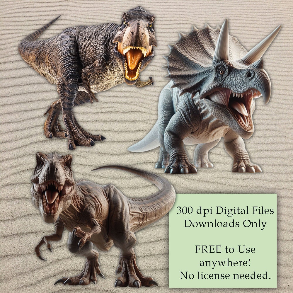 48 300 Dpi Dinosaur 3D Clip Art Files (set A) 16 Designs of Realistic ...
