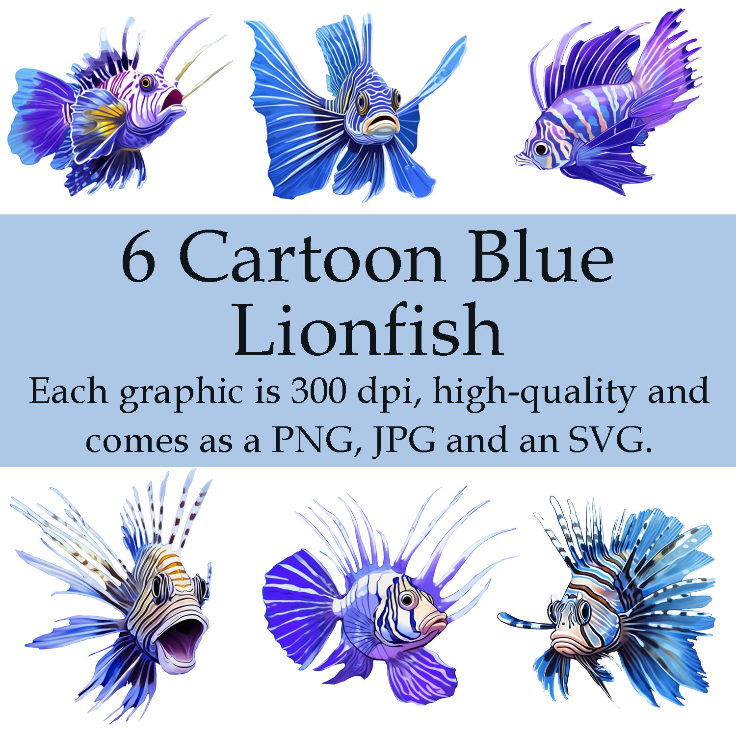 Blue Lionfish Clipart: Cartoon Fish Graphics (digital Download) - Etsy