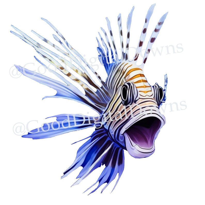 Blue Lionfish Clipart: Cartoon Fish Graphics (digital Download) - Etsy
