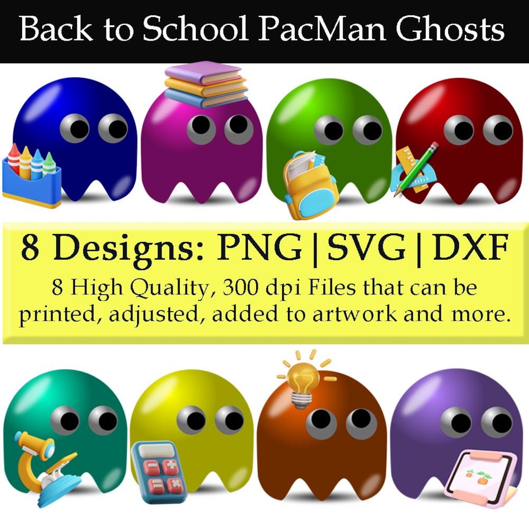 Pac-man Ghosts Clipart: Back to School Designs (digital Download) - Etsy UK