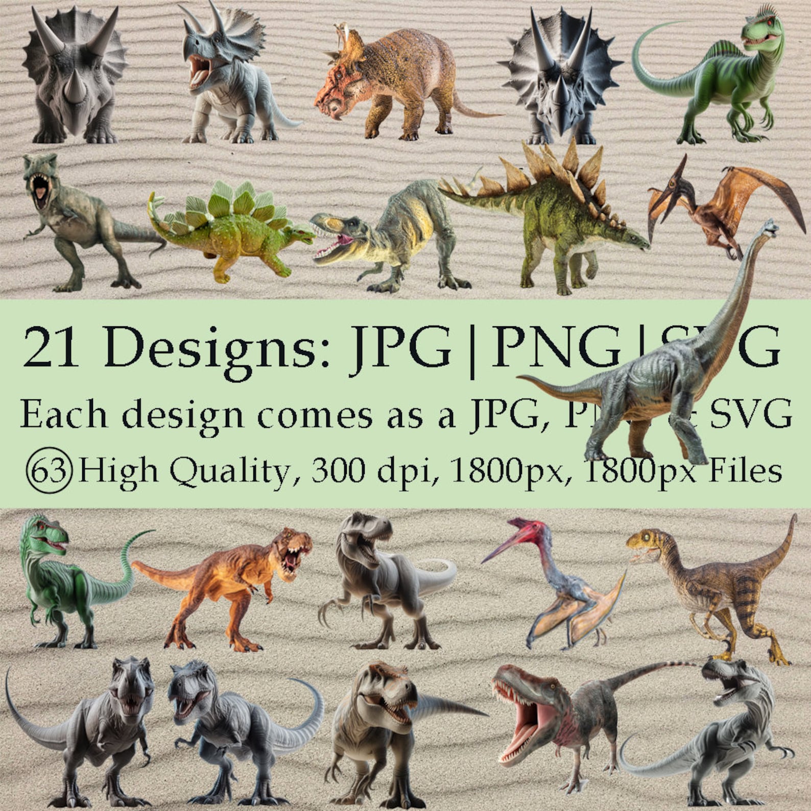 63 300 Dpi Dinosaur 3D Clip Art Files (set B) 21 Designs of Realistic ...