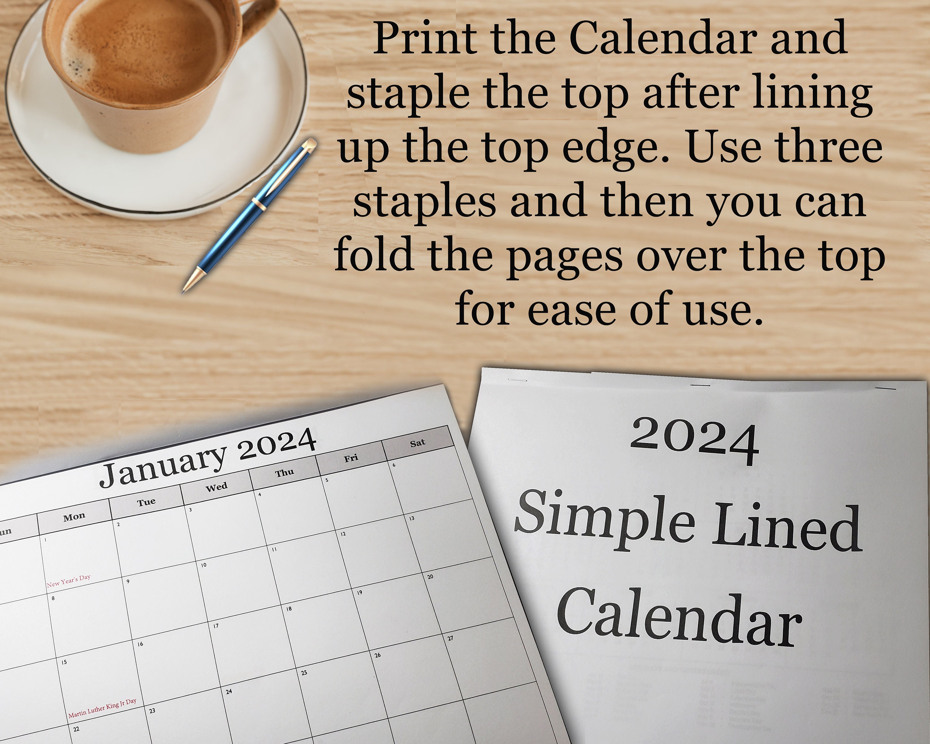 Minimalist, Simple Lined 2024 Calendar Fillable Prints on 8.5x11 or 8 ...
