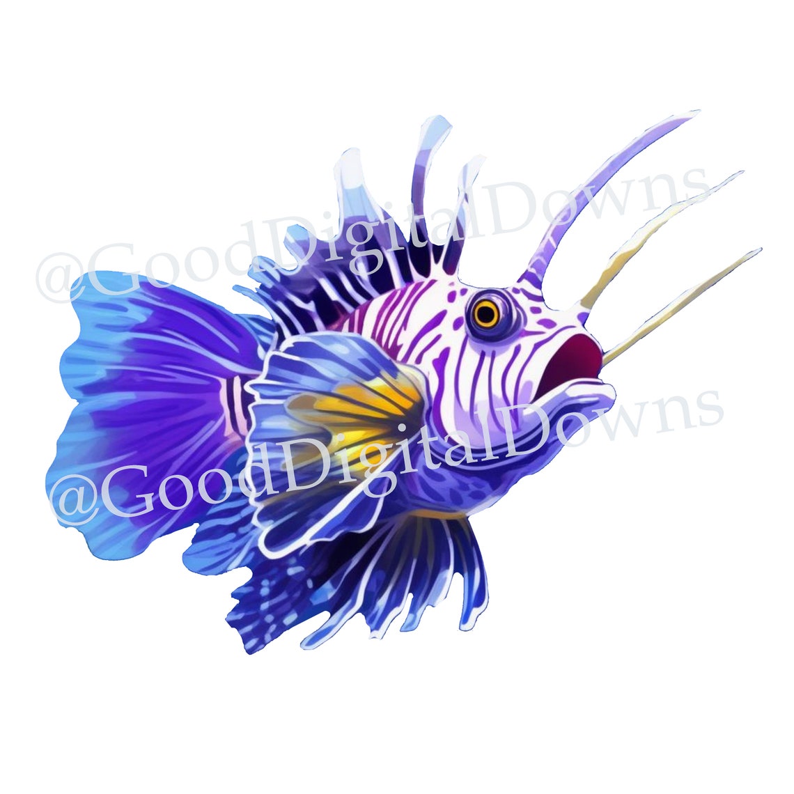 Blue Lionfish Clipart: Cartoon Fish Graphics (digital Download) - Etsy