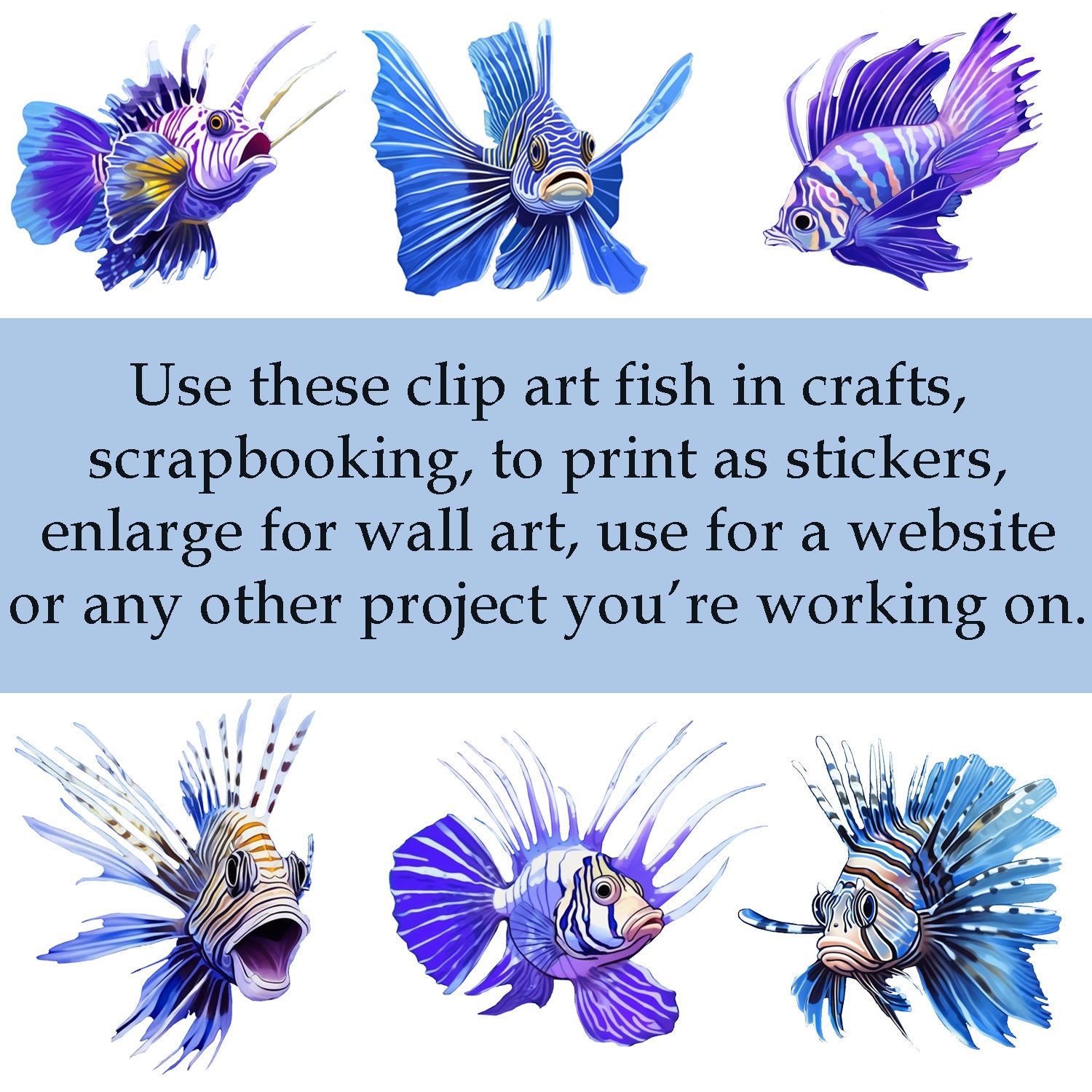 Blue Lionfish Clipart: Cartoon Fish Graphics (digital Download) - Etsy