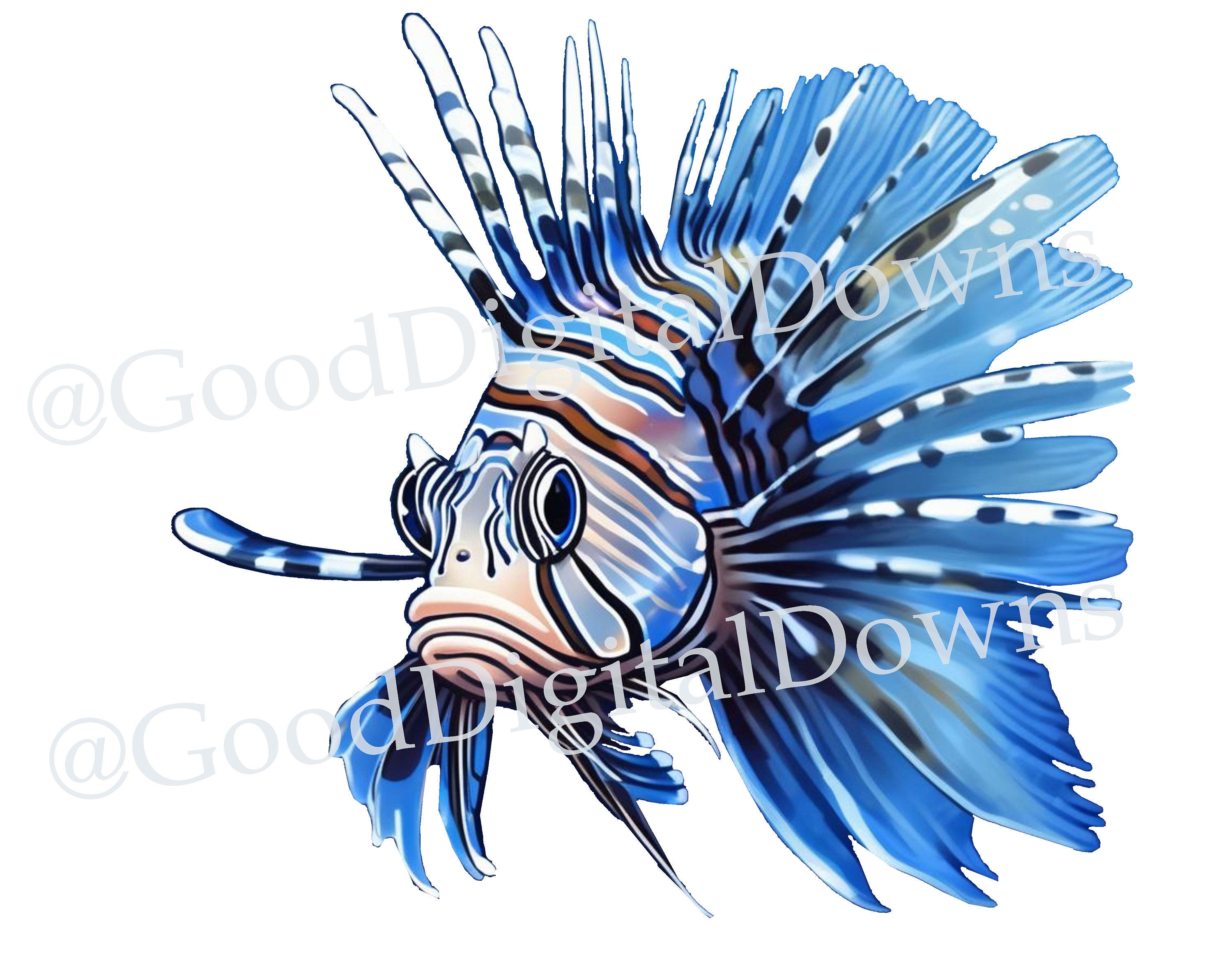 Blue Lionfish Clipart Digital Download 6 Fish High Quality Includes 5 ...