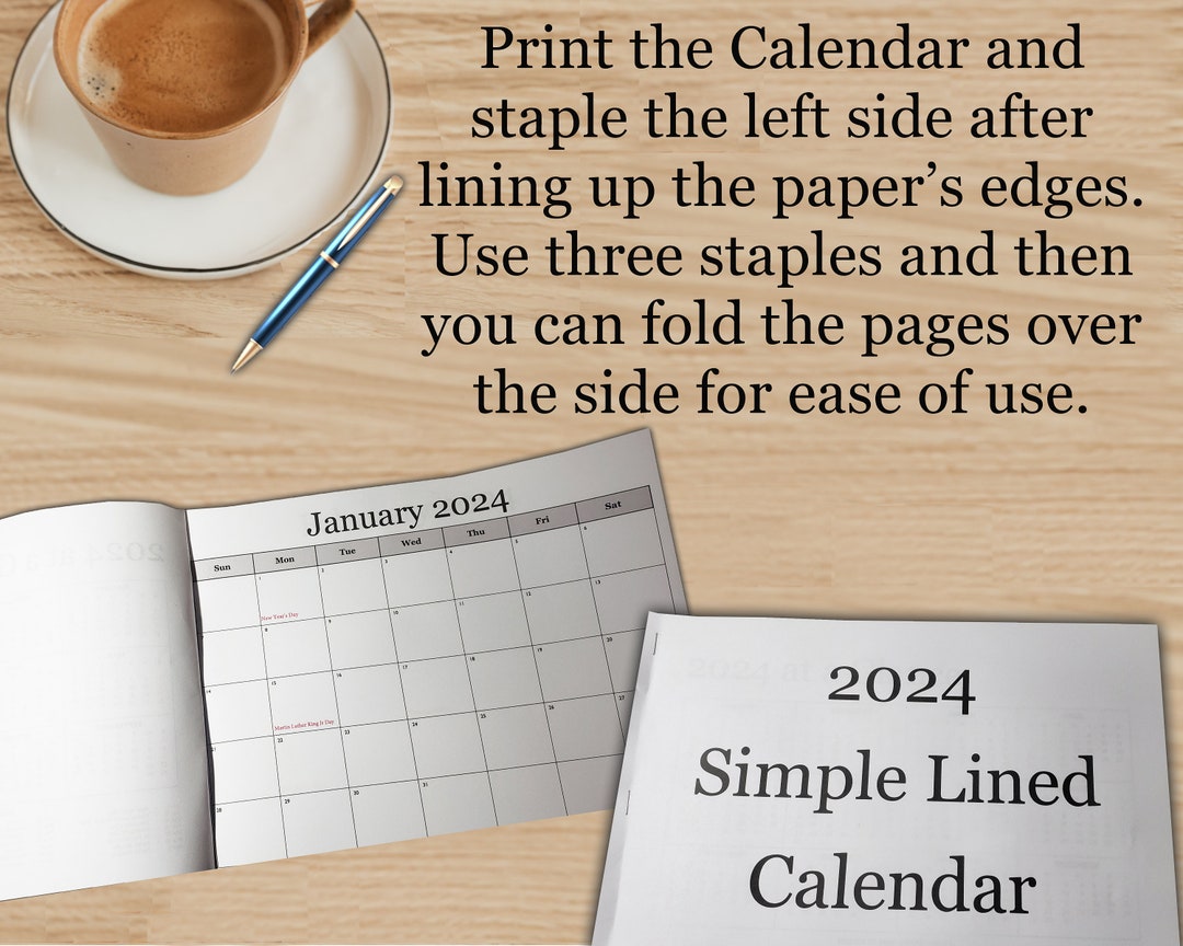Minimalist, Simple Lined 2024 Calendar Fillable Prints on 8.5x11 or 8 ...