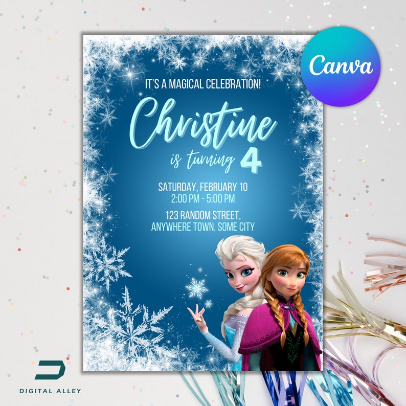 Anna Elsa Frozen Invitation for Frozen Birthday Party Canva Template ...