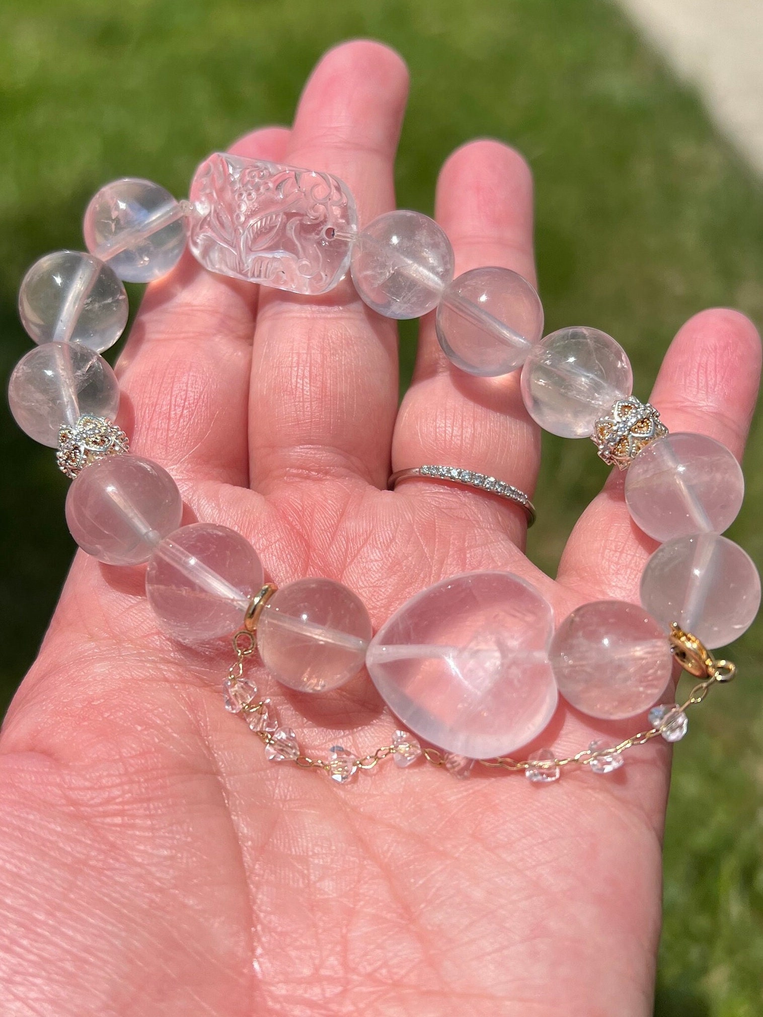 13mm Super Transparent Pink Crystal Bracelet for Mom and Ladies - Etsy
