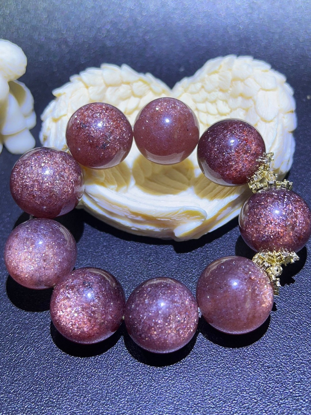 22mm Starlight Strawberry Quartz Bead Bracelet: Natural Crystal Jewelry ...