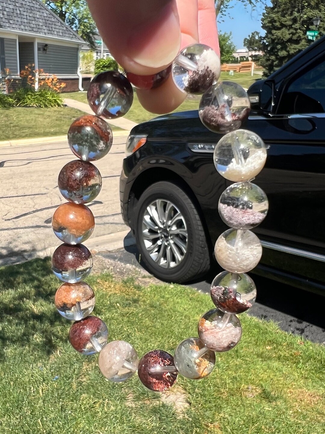 Premium Natural Brazilian Phantom Ghost Crystal Beaded Bracelet 12mm ...