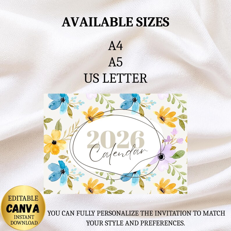 2026 Monthly Calendar Planner, Floral Landscape Design, Printable ...