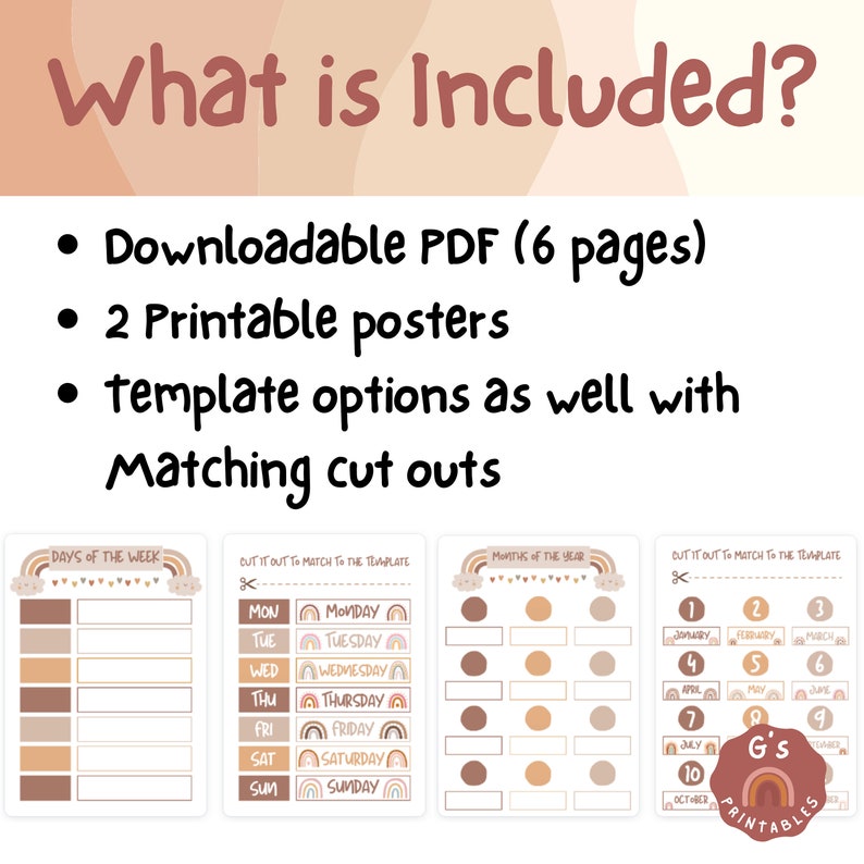 Boho Rainbow Display Printable | Days of the Week | Months of the Year ...