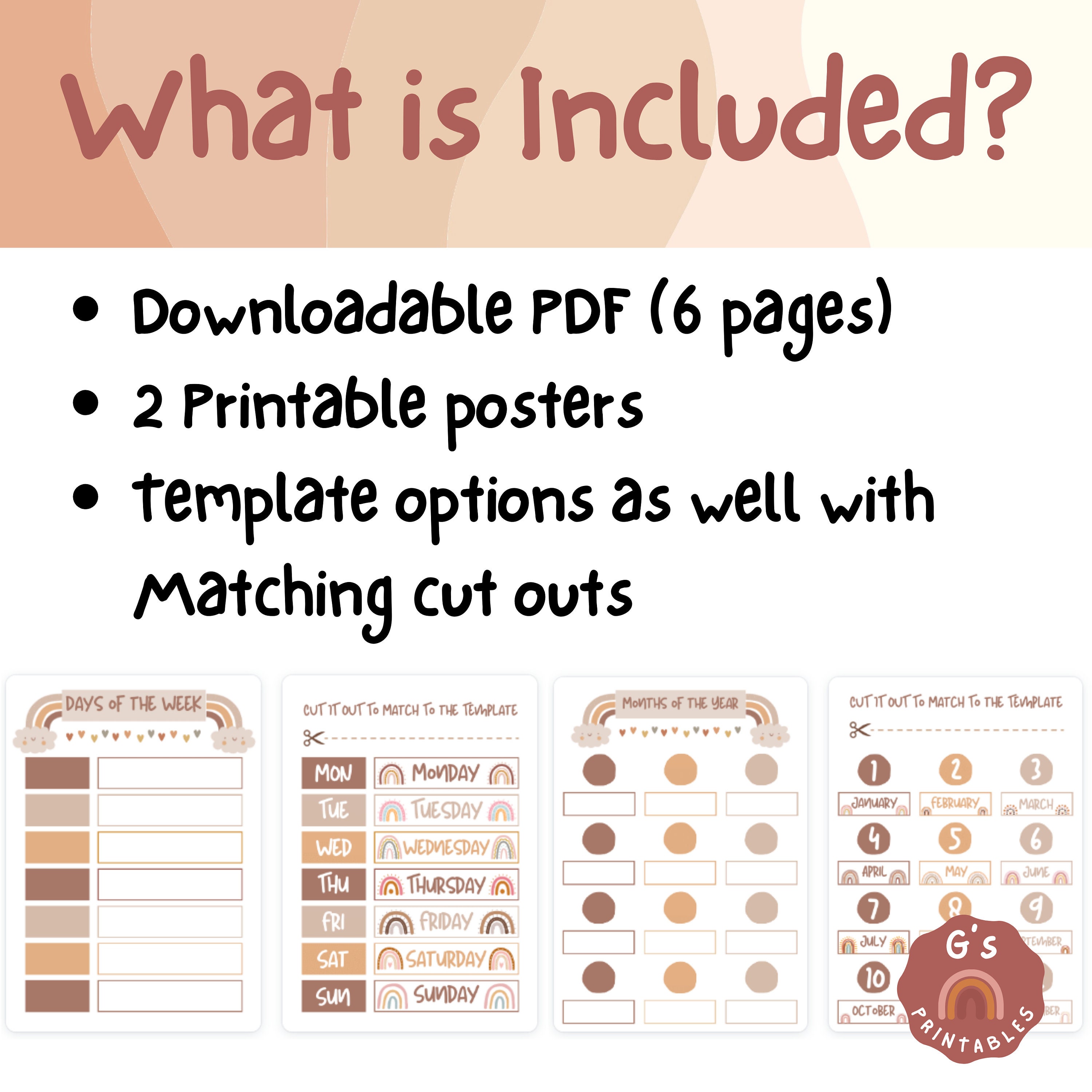 Boho Rainbow Display Printable | Days of the Week | Months of the Year ...