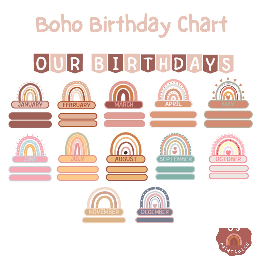 Boho Rainbow Birthday Chart | Classroom Display | Digital Resource - Etsy