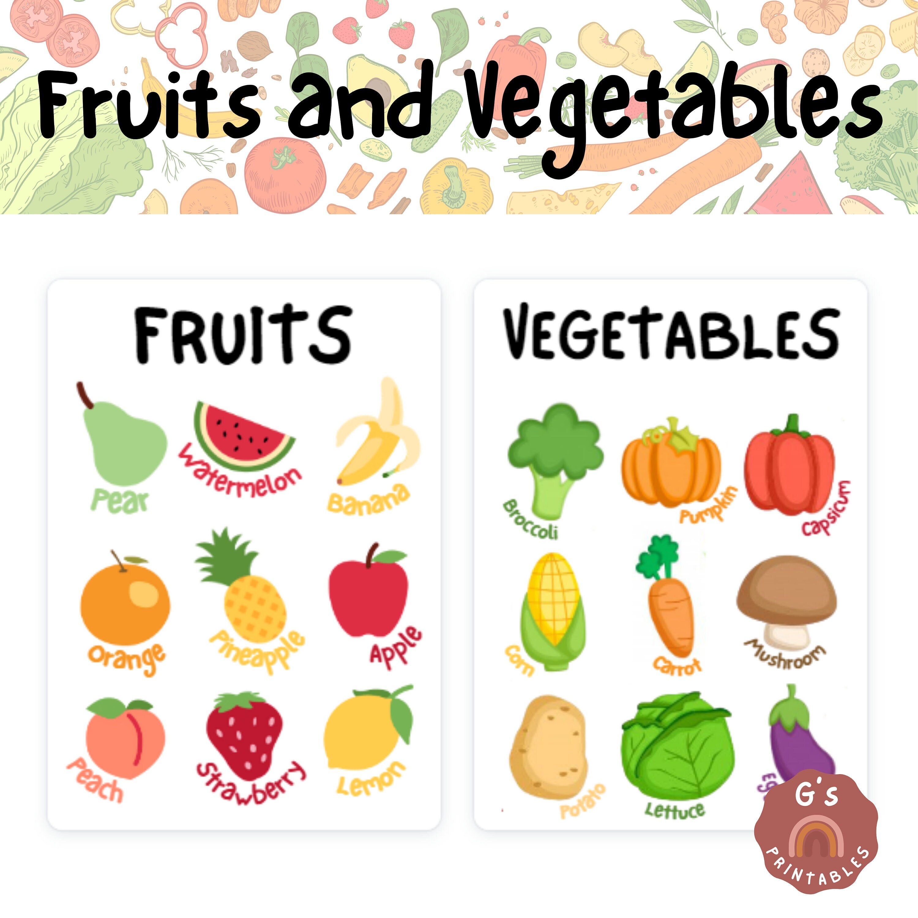 Fruits and Vegetables Digital Download Poster Classroom Resource ...
