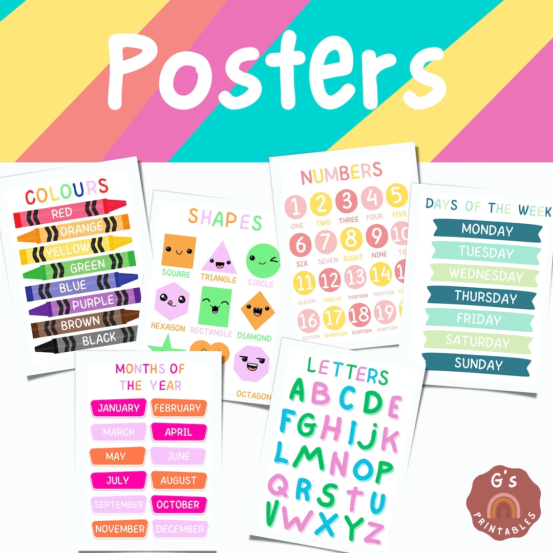 6 Educational Posters | Classroom Resources | Shapes, Colours, Numbers ...