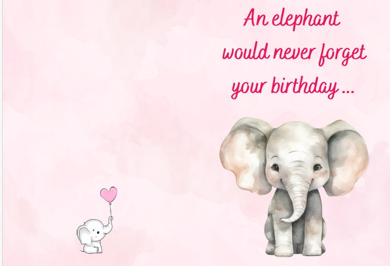 Cute Elephant Birthday Card Printable - Etsy