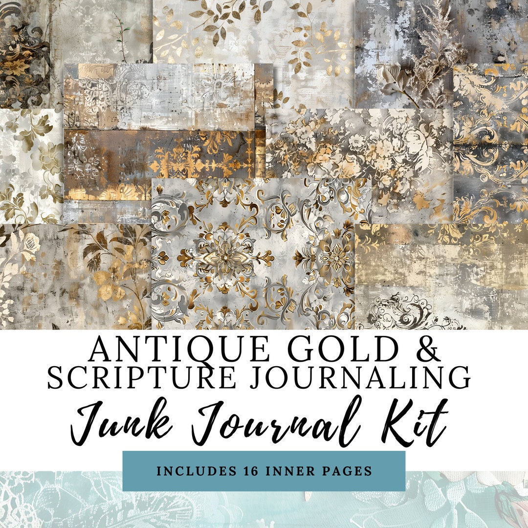 ANTIQUE GOLD and Scripture Junk Journal Kit: Digital Papers, Journal ...