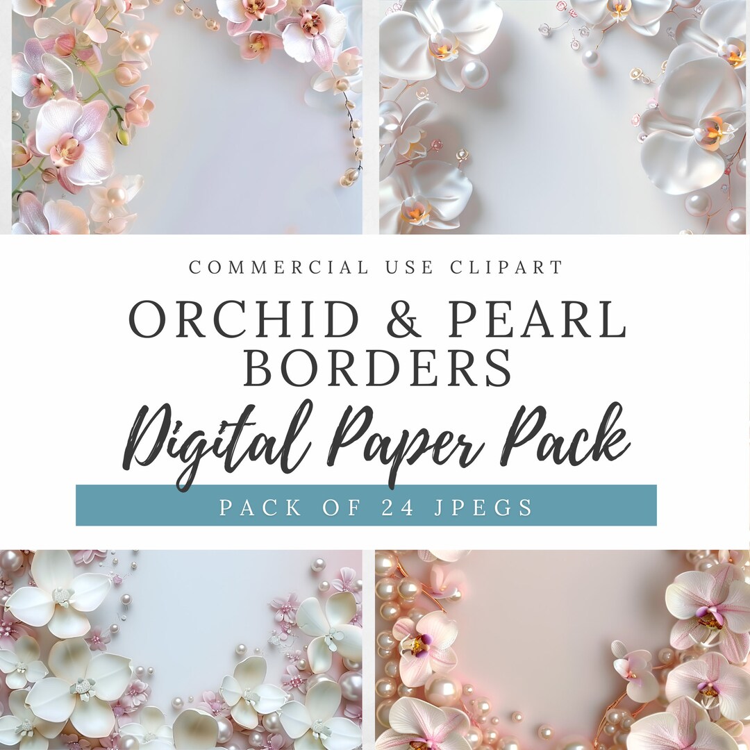 ORCHIDS and PEARL Clipart Borders: Elegant Floral Embellishments for ...