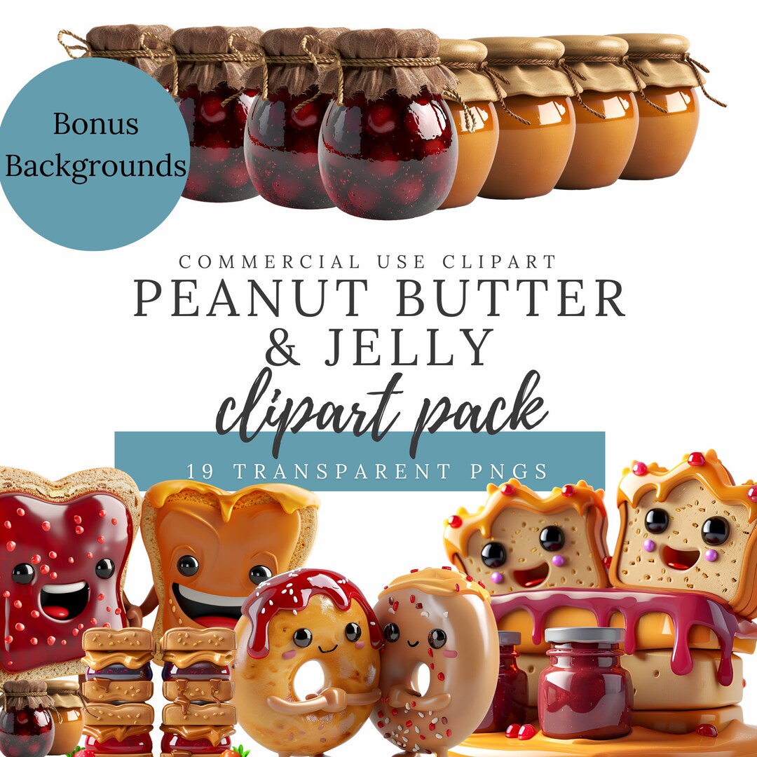 Peanut Butter and Jelly Clipart, PB&J Download, 3D Fun Clipart, Instant ...