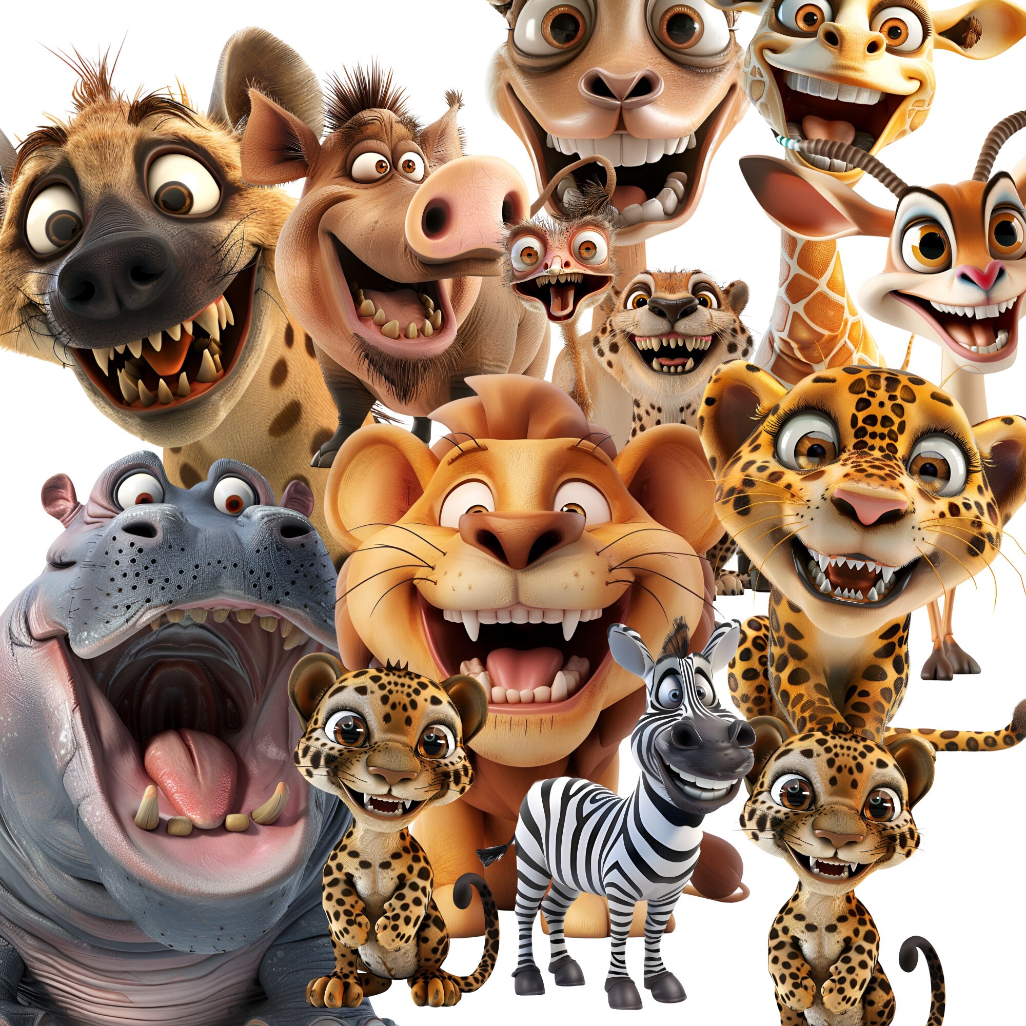 QUIRKY SAFARI ANIMALS Clipart Pack: A Menagerie of Charming Creatures ...