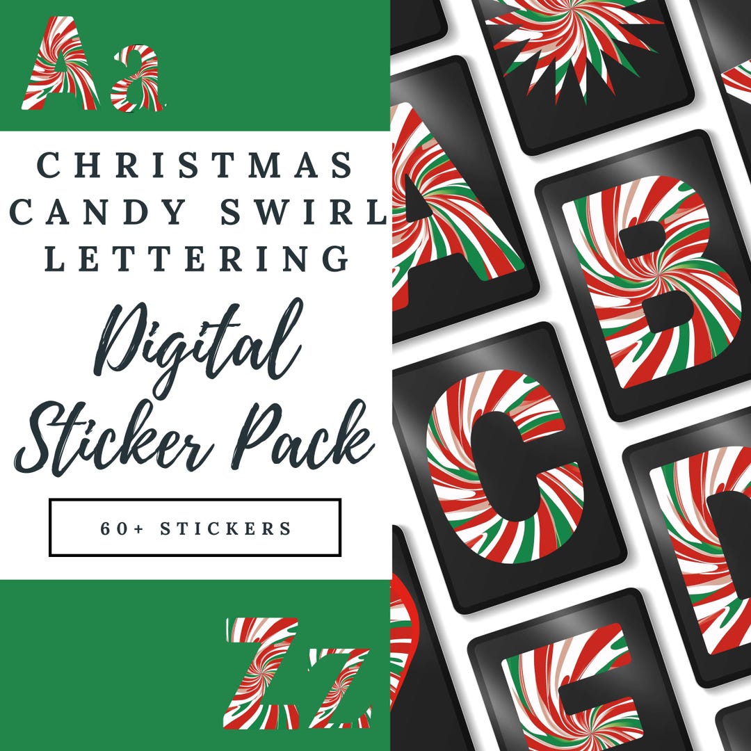 Peppermint Swirl Alphabet & Numbers Digital Sticker Pack | 66 Festive ...