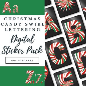 Peppermint Swirl Alphabet & Numbers Digital Sticker Pack | 66 Festive ...