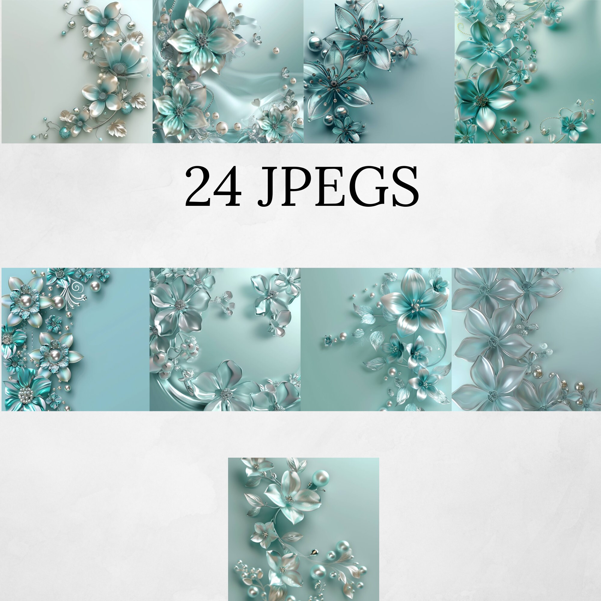 TURQUOISE SILVER FLOWER Backgrounds Digital Paper Pack: Colorful ...