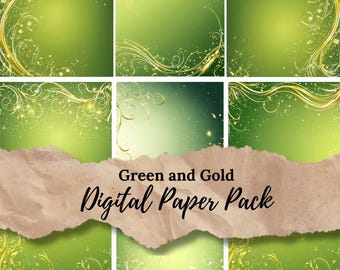 Green and Gold Printable Digital Paper Pack | Pattern Background | Card ...