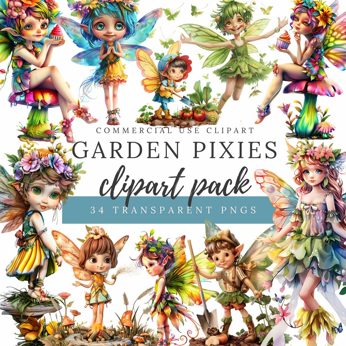 GARDEN PIXIES Clipart Pack: Enchanting Pretty Pixies Whimsical Digital ...