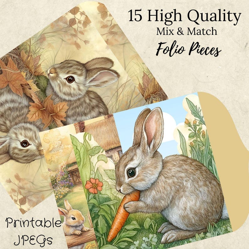 Rabbits on the Farm Junk Journal Folios and Pockets Pack: Printable ...