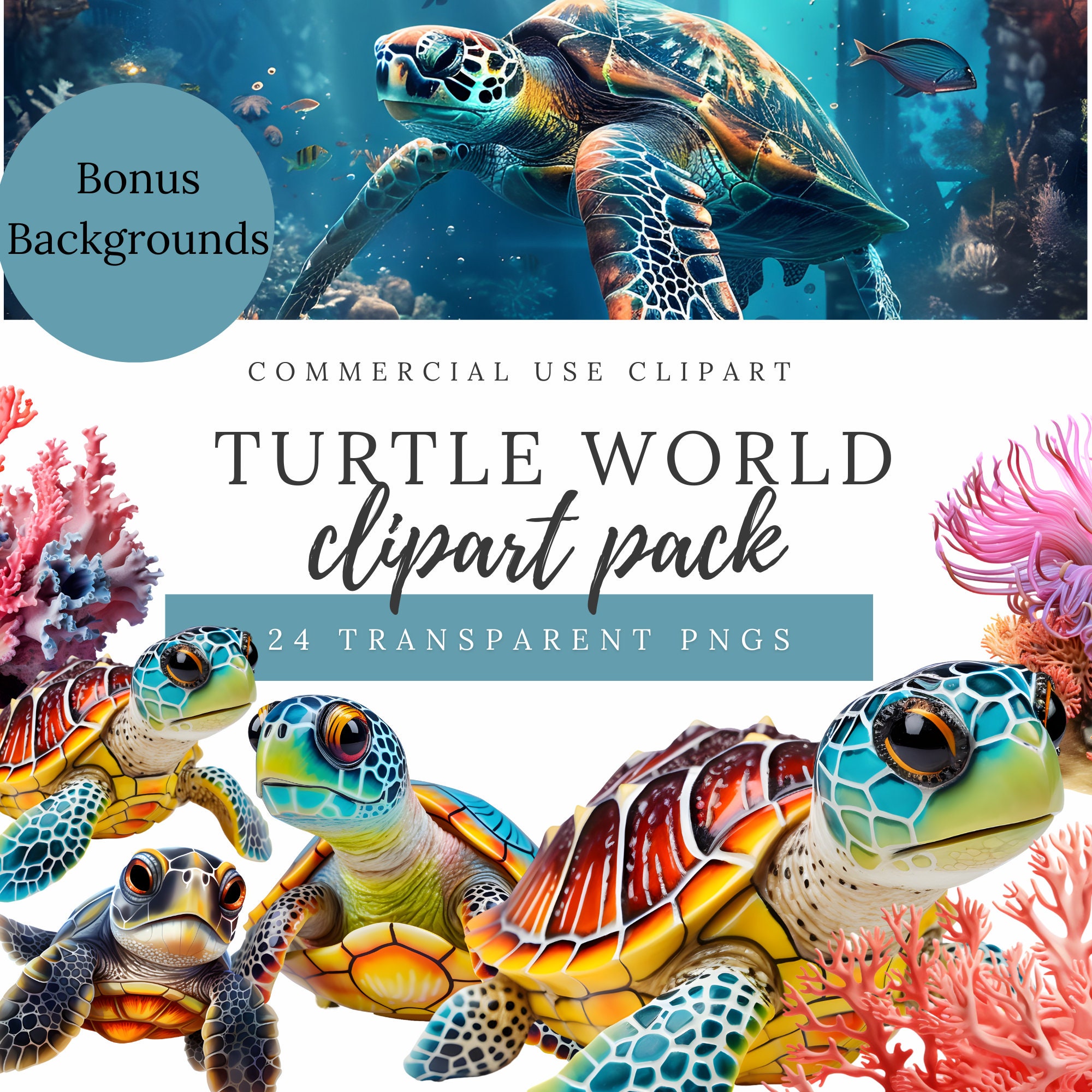 Sea Turtle Clipart Pack, Ocean Animals Png, Sea Creature Clip Art ...