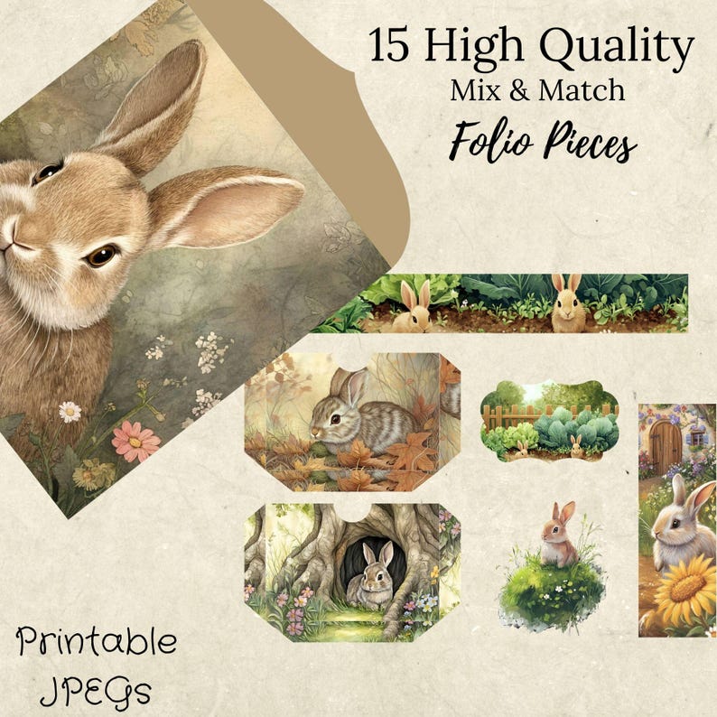 Rabbits on the Farm Junk Journal Folios and Pockets Pack: Printable ...