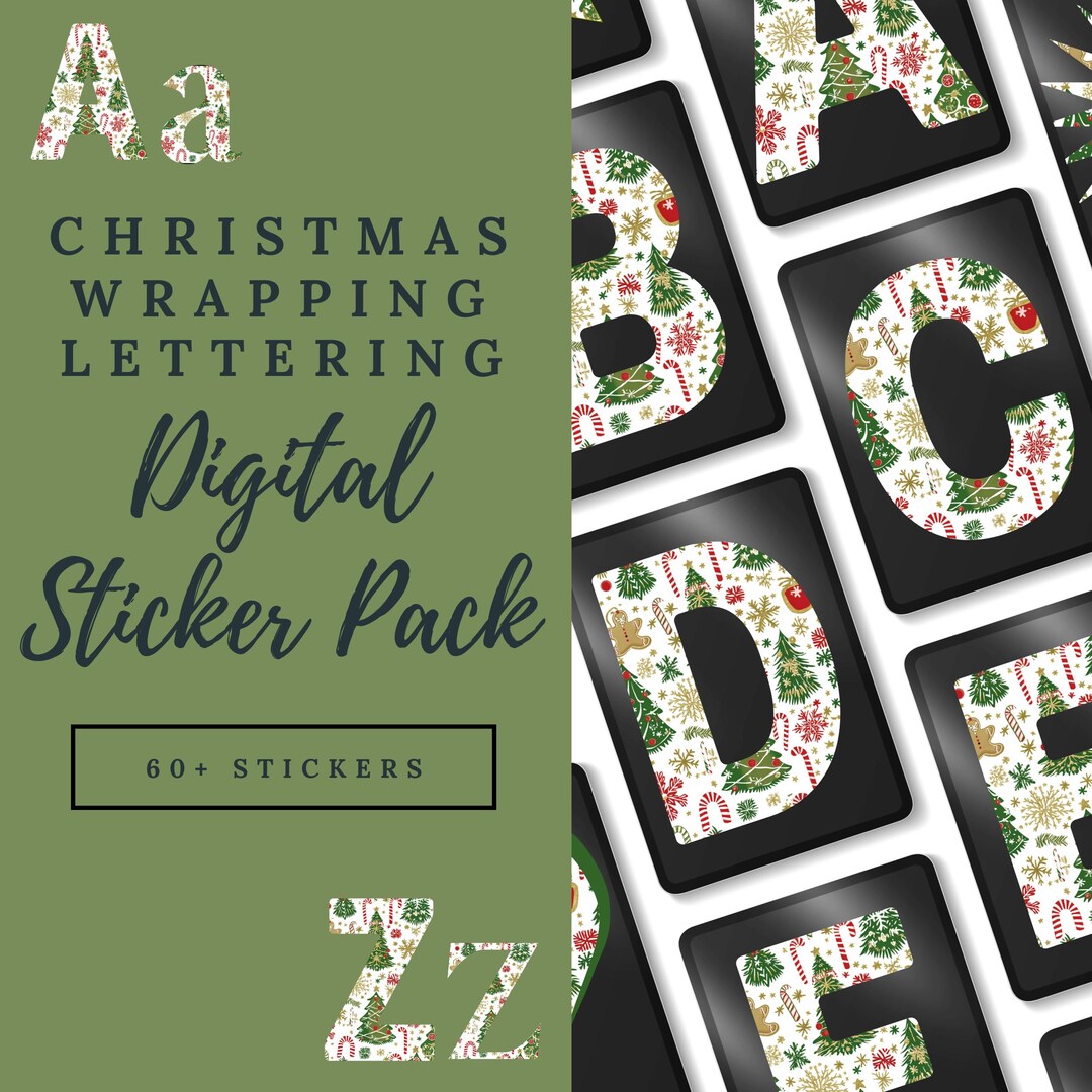 Festive Christmas Alphabet and Numbers Digital Sticker Pack | 66 Pngs ...