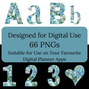 66 Piece Blue & Green Floral Alphabet and Number Digital Sticker Set ...