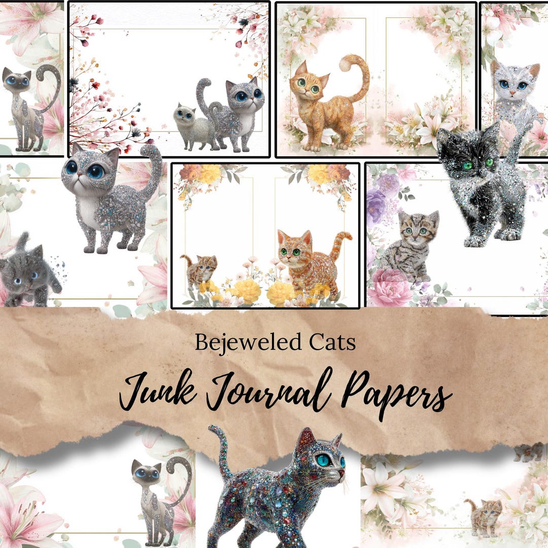 Bejeweled Cats Junk Journal Papers: Floral Garden Backgrounds With Cats ...
