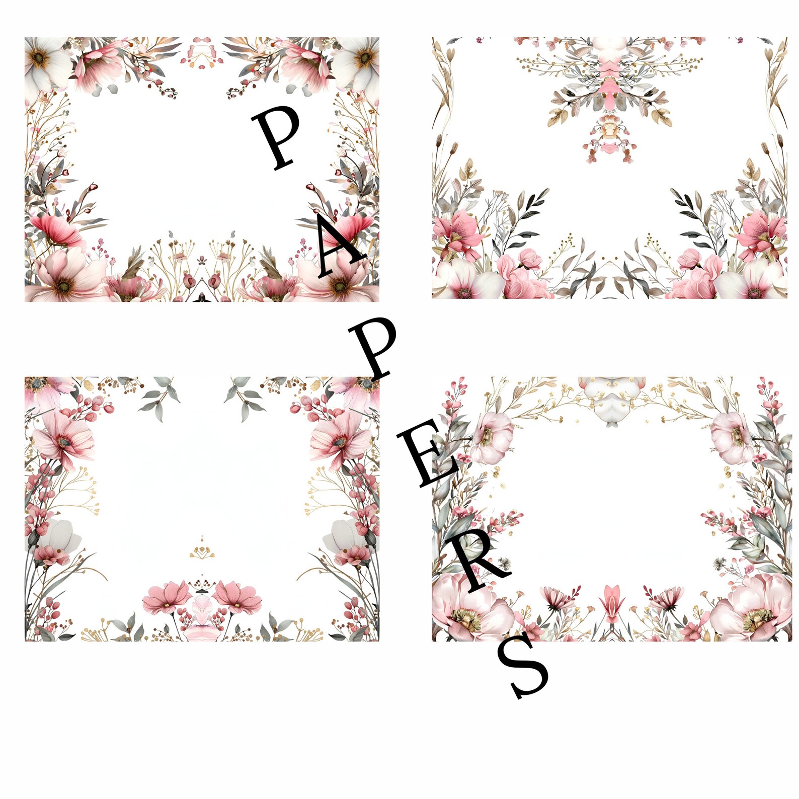 Pink and Gold Border Pack: 10 Pretty Floral Bordered Papers for Journal ...