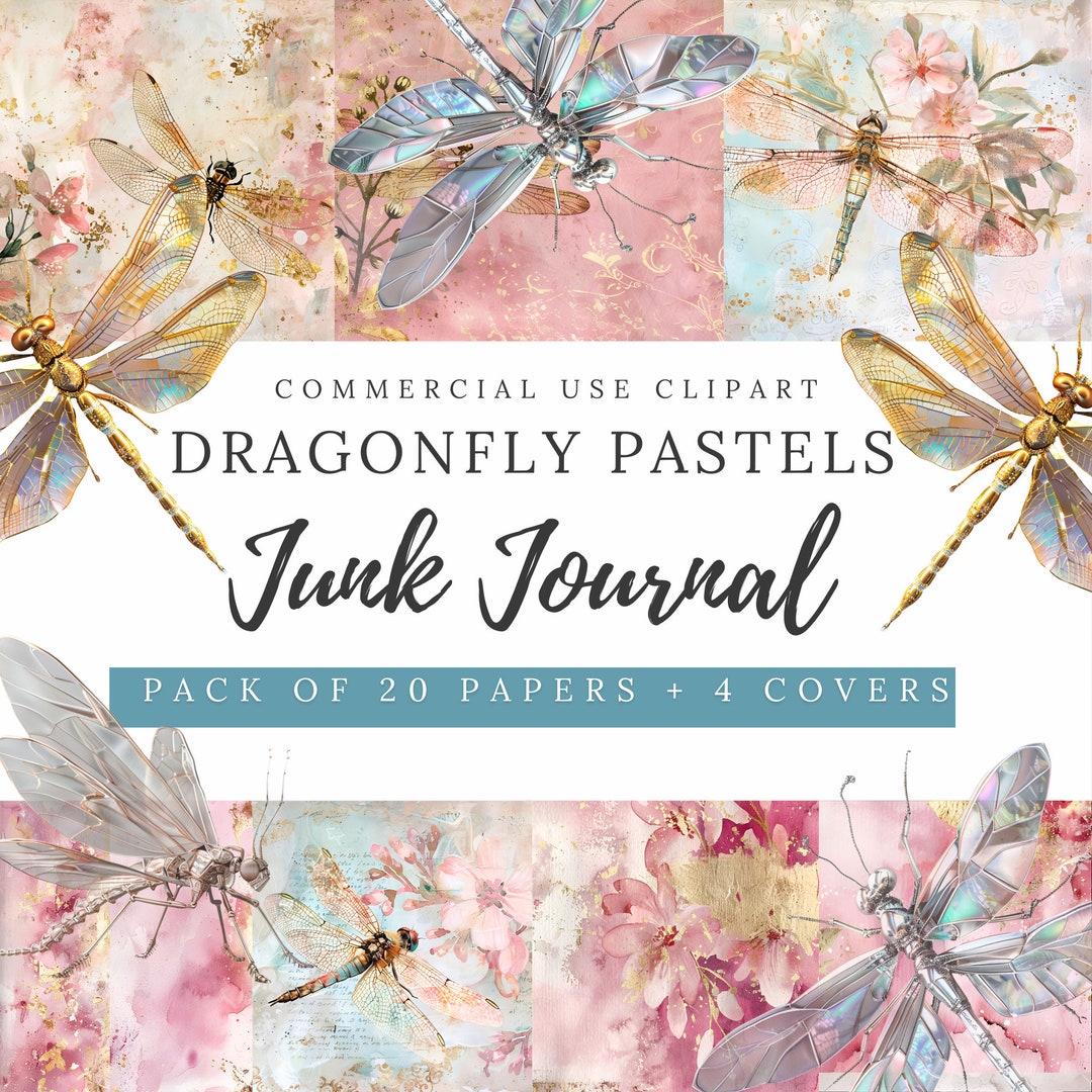 DRAGONFLY PASTELS Junk Journal Papers Covers: Enchanting Dragonfly ...