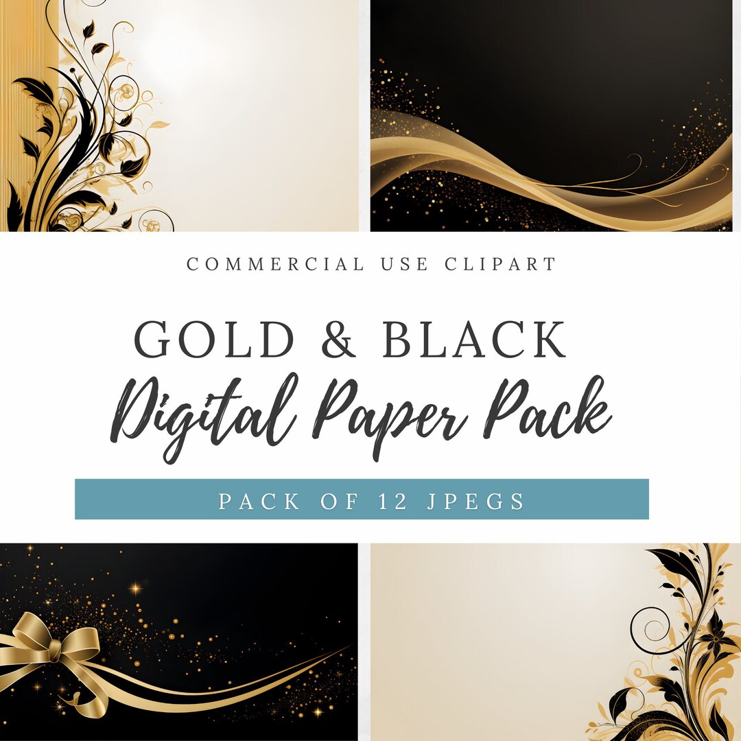 Gold & Black Digital Paper, Shimmer Backgrounds, Clipart, DYI ...